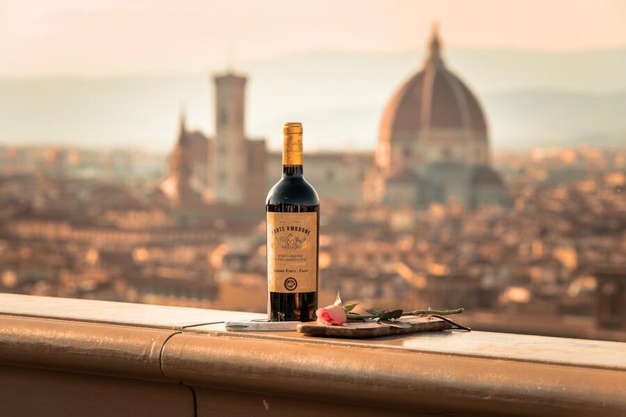 Tuscan wine bottle with Florence Duomo view