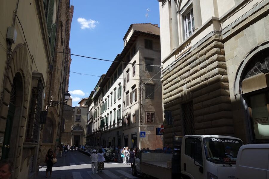 Florence historic street with classic Italian architecture