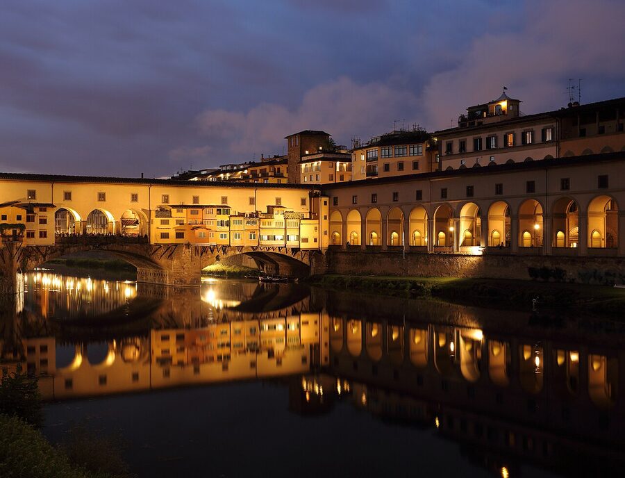 Ponte Vecchio at dusk over the Arno River