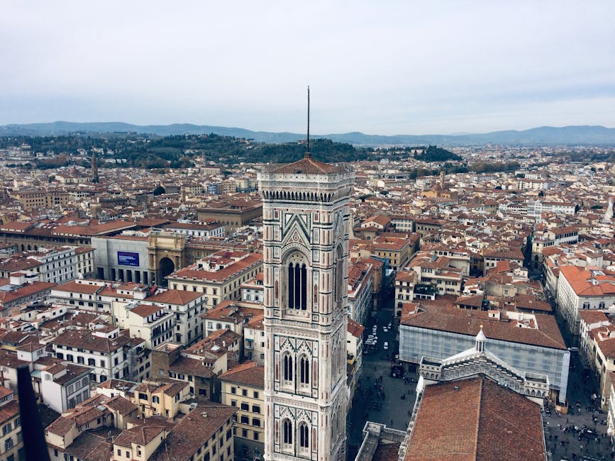 Aerial view of Florence with Giotto's Campanile and historic centre