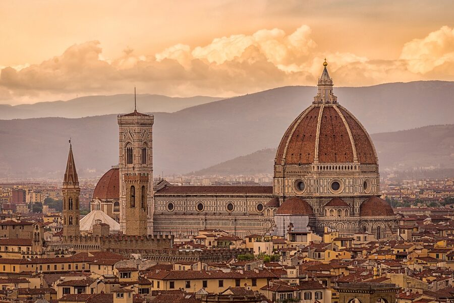Florence historic center panorama with Duomo and rooftops