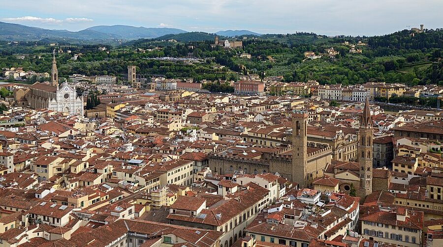 Florence view of Piazza della Signoria and Santa Croce from Giotto's bell tower