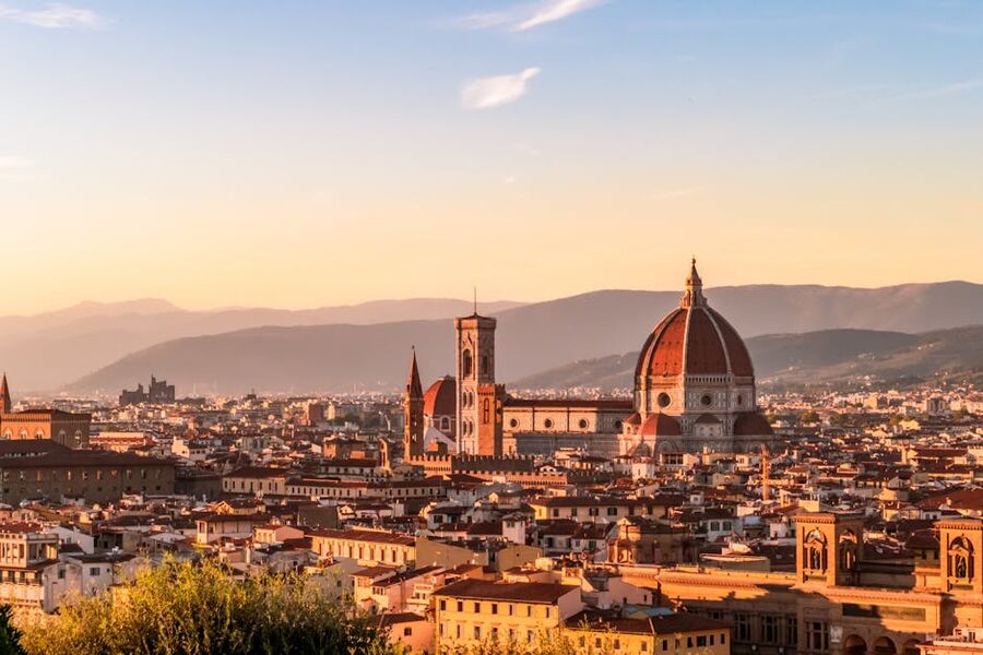 Florence skyline at sunset over the Duomo