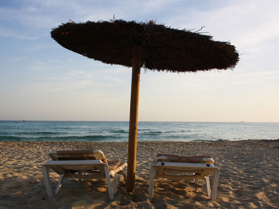 Formentera beach umbrella and sun chairs