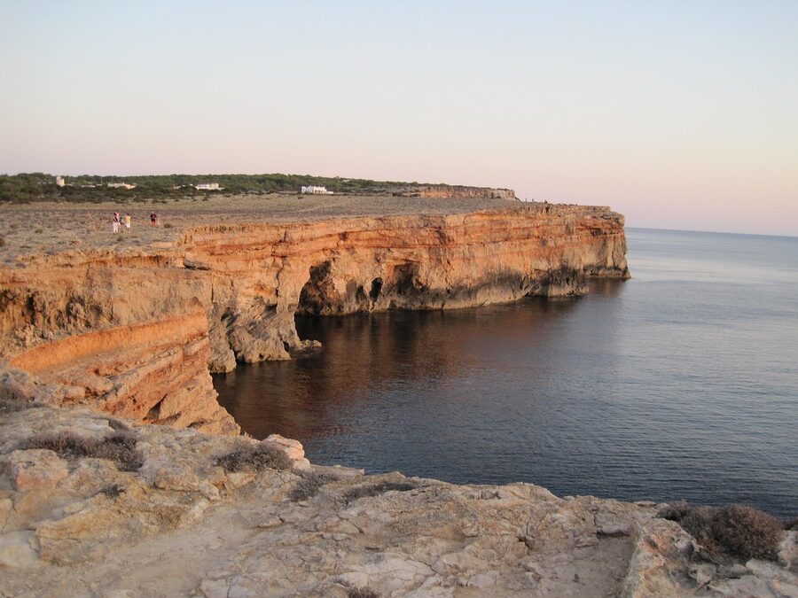 Formentera cliff at sunset in September