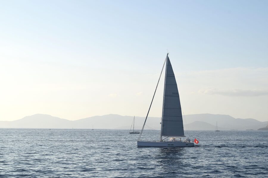 Sailboat off Formentera in the Mediterranean