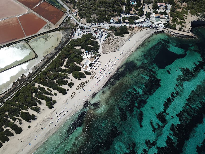 Aerial view of Formentera salt flats Salinas