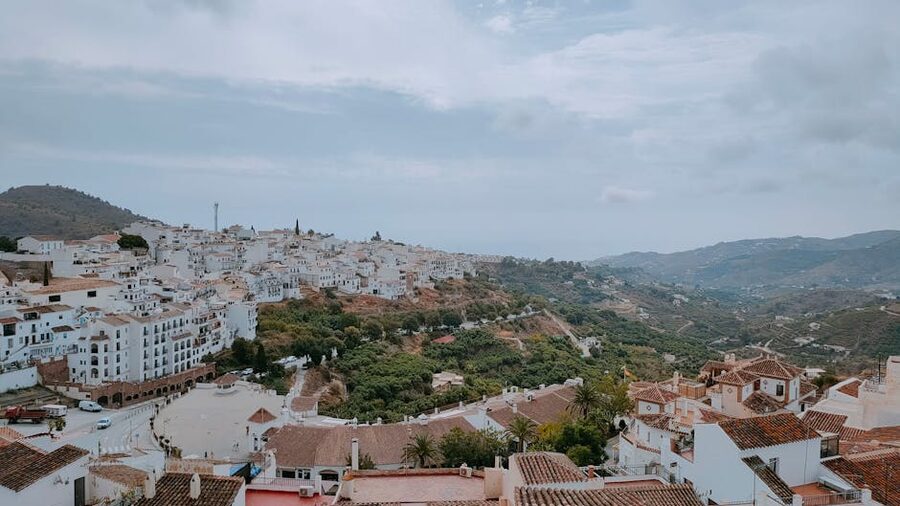 Aerial view of Frigiliana, white village in Andalusia, Spain