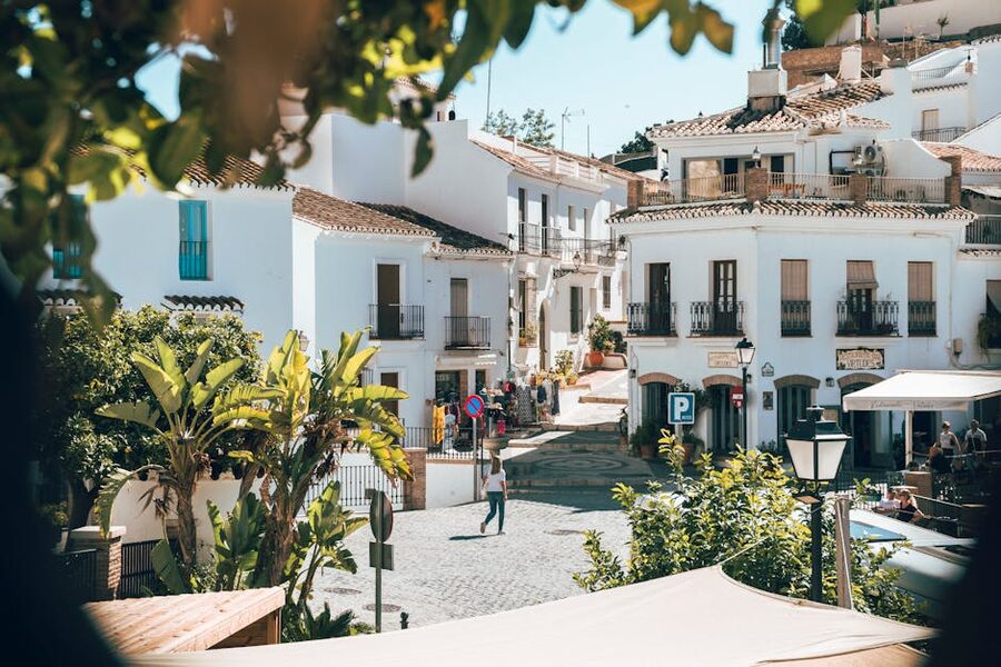 Whitewashed cobbled streets in Frigiliana, Andalusia