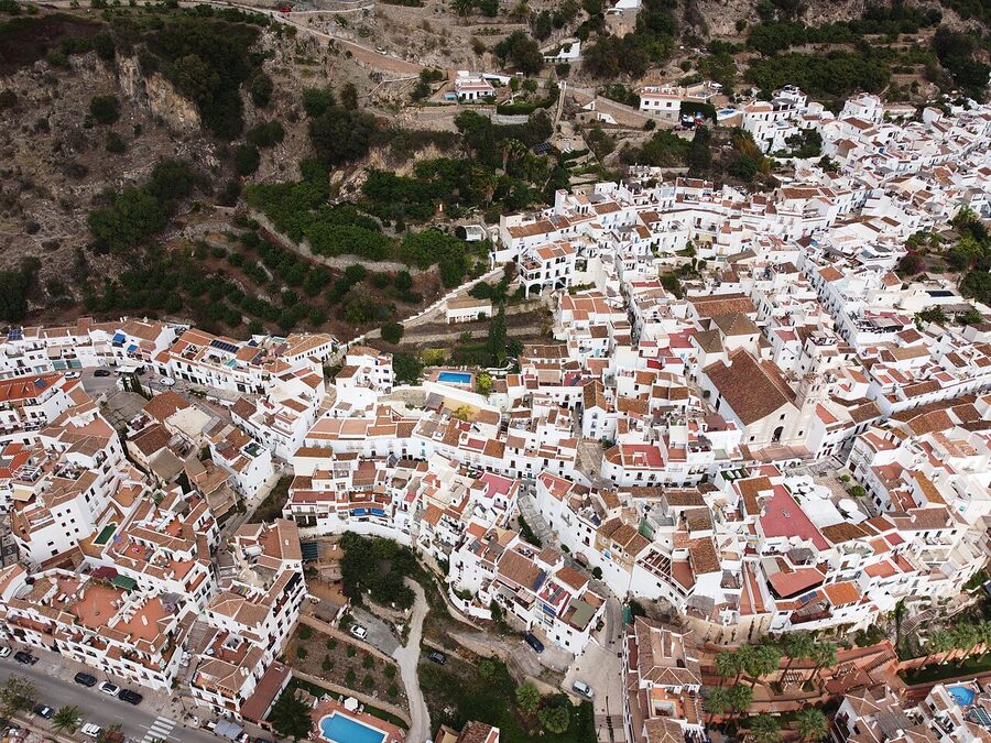 Frigiliana village viewed from a hillside in September