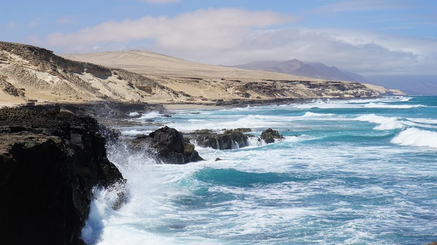 Fuerteventura cliffs with waves crashing