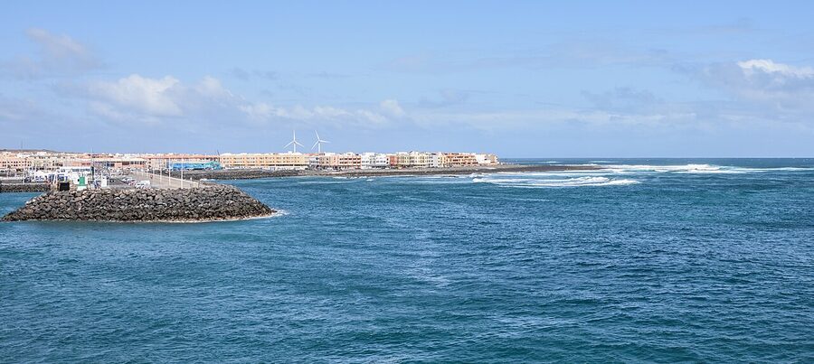 Corralejo port from the sea on Fuerteventura