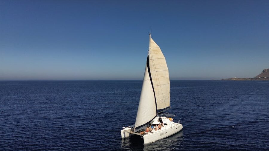Sailing catamaran on open Atlantic water