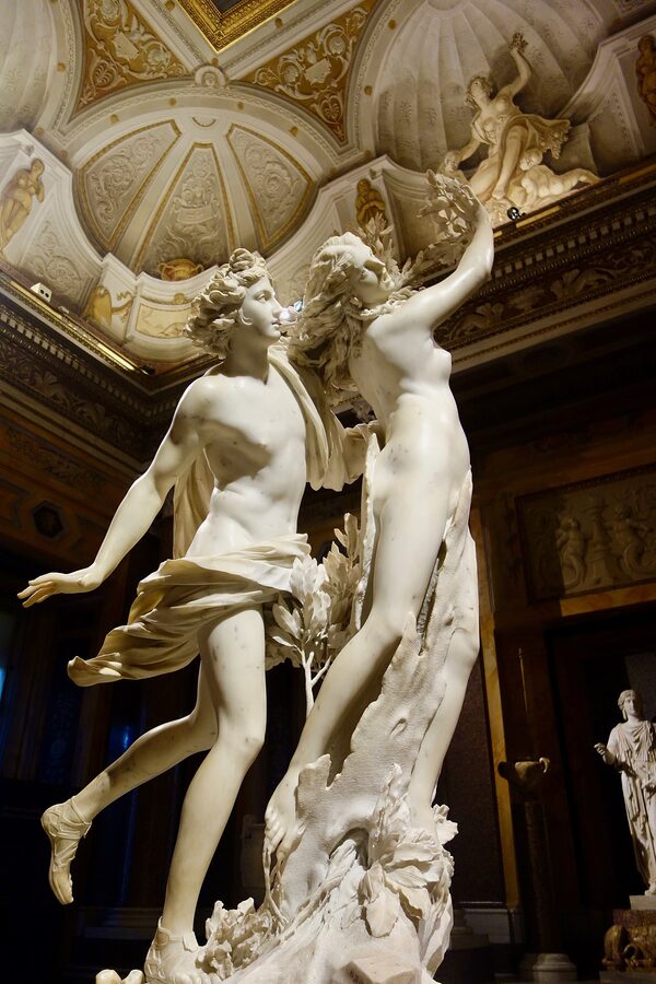 Bernini's Apollo and Daphne sculpture inside the Galleria Borghese in Rome