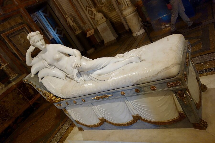 Antonio Canova's marble sculpture of Pauline Bonaparte as Venus Victrix at Galleria Borghese
