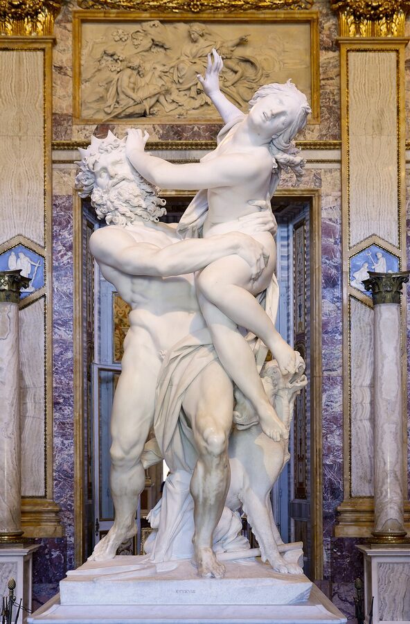Bernini's Rape of Proserpina sculpture detail at Galleria Borghese