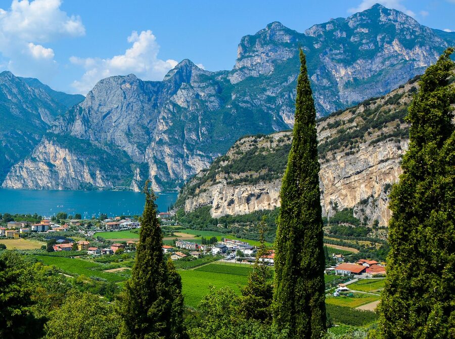 Lake Garda cypress trees and panorama