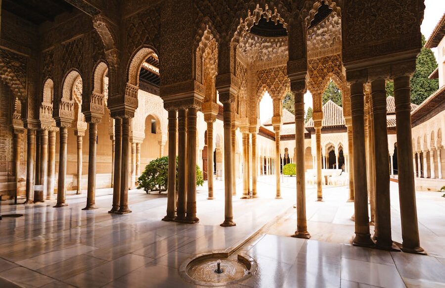 Arched columns and courtyard at Alhambra