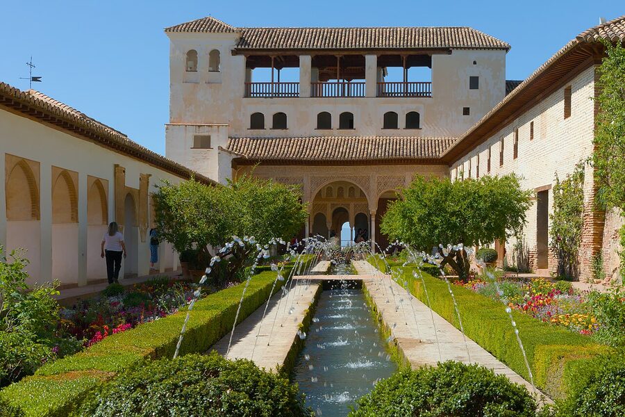 Patio de la Acequia in Generalife with central water channel and jets