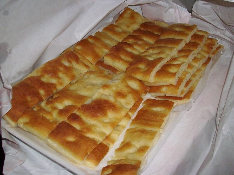 Plain focaccia genovese flatbread with olive oil