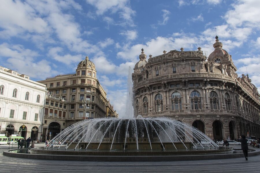 Bronze fountain in Piazza De Ferrari, Genoa