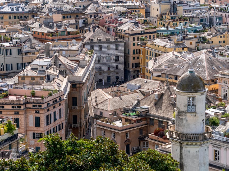 Aerial view of Genoa's historic rooftops