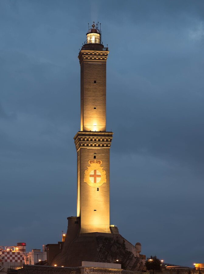 La Lanterna lighthouse in Genoa at sunset