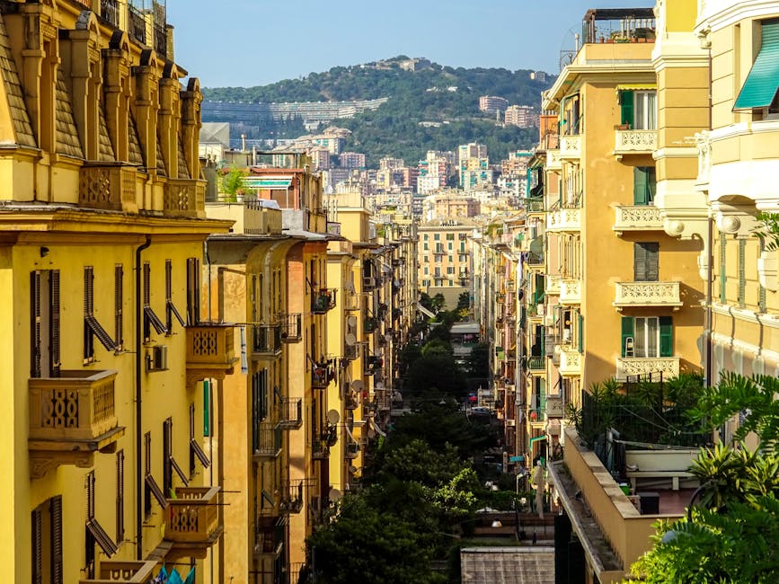 Yellow building on a Genoa street in Liguria