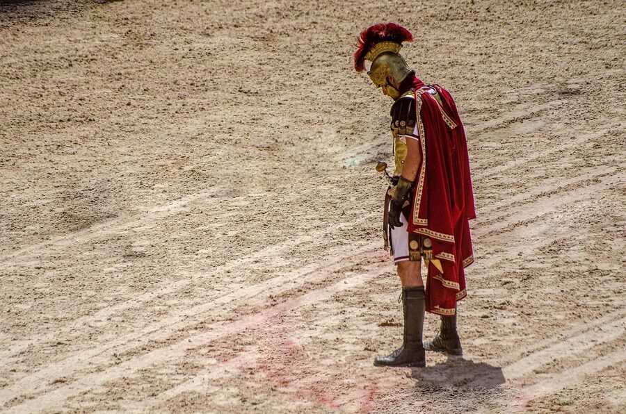 Roman gladiator-era statue or replica figure