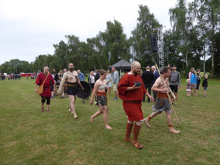 Roman gladiator reenactors in costume
