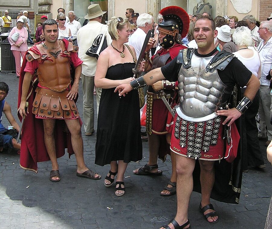 Costumed Roman soldiers posing for tourists in Rome