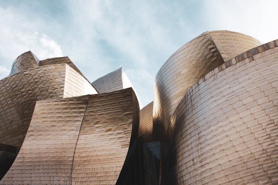 Low angle view of Guggenheim Bilbao titanium panels