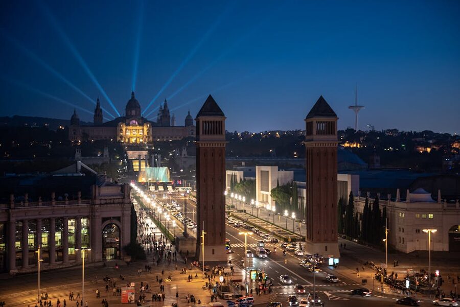 Barcelona historic streets and landmarks at night