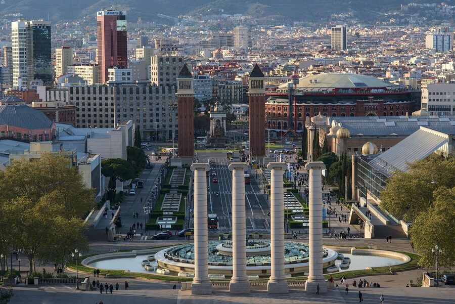 Plaça d'Espanya Barcelona at sunset