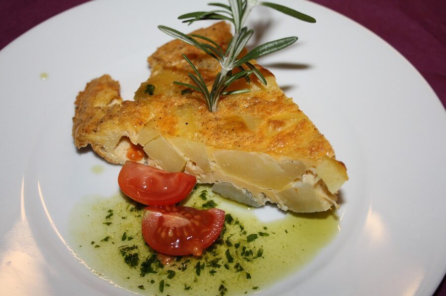 Tortilla española with tapas evening spread