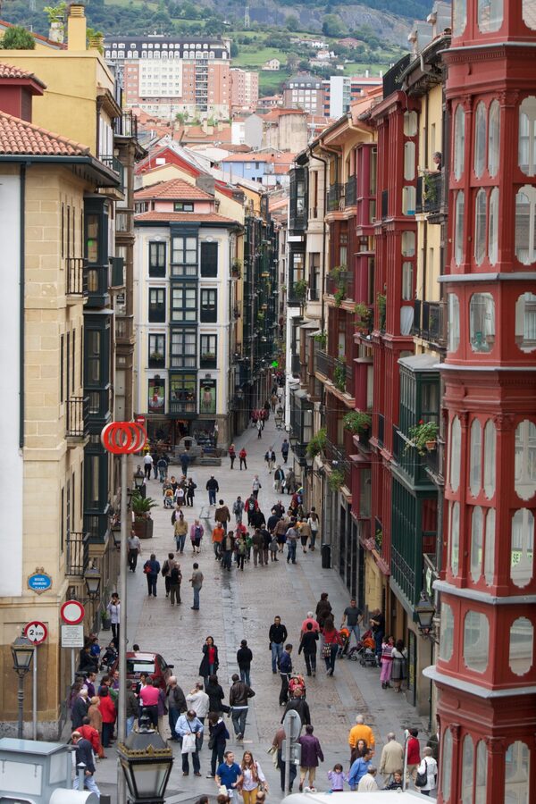 Casco Viejo old quarter in Bilbao with stone buildings