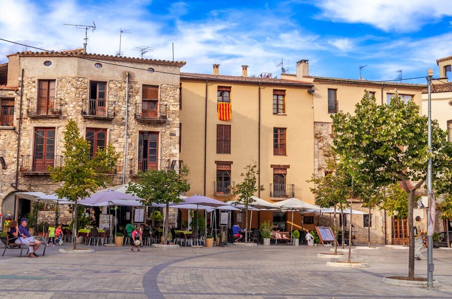 Medieval stone square with arches in Besalú Catalonia