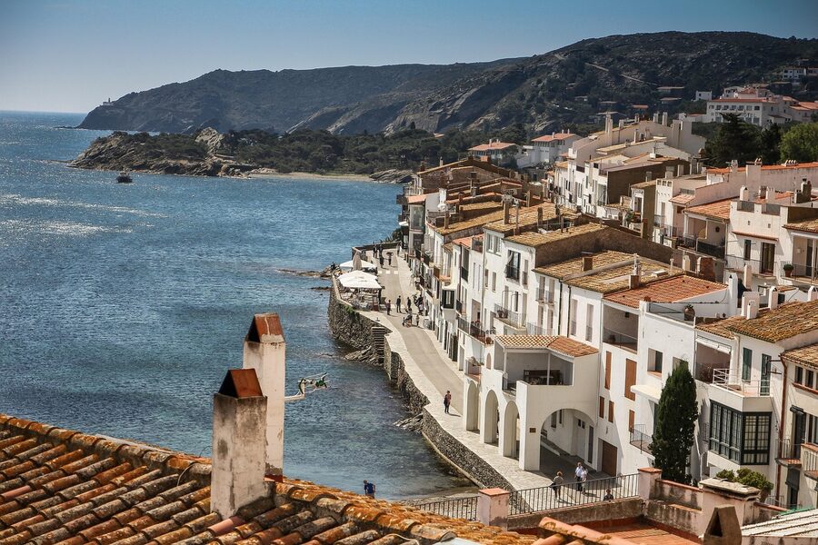 White houses with terraces facing the bay at Cadaqués Costa Brava
