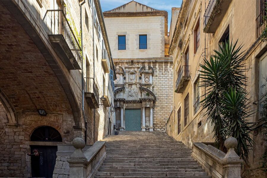 Stone staircase leading up to the Church of Sant Martí Sacosta in Girona