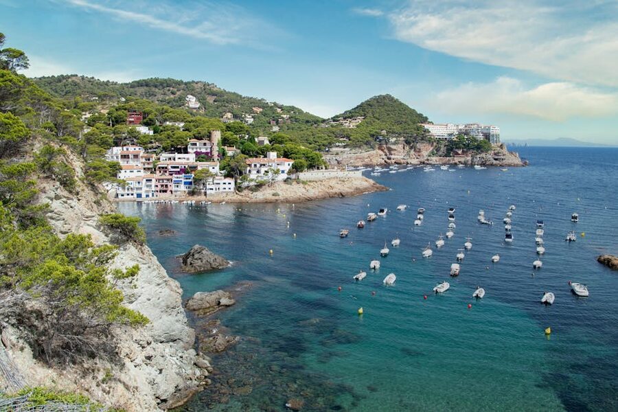 Tossa de Mar coastline with medieval walls and Mediterranean Sea