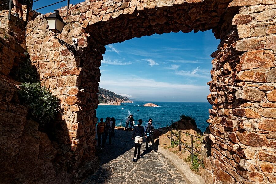 Stone portal entrance to the Vila Vella old town in Tossa de Mar