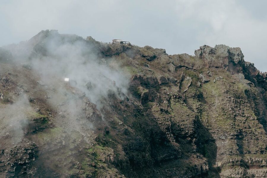 Mount Vesuvius crater rim with rugged volcanic terrain