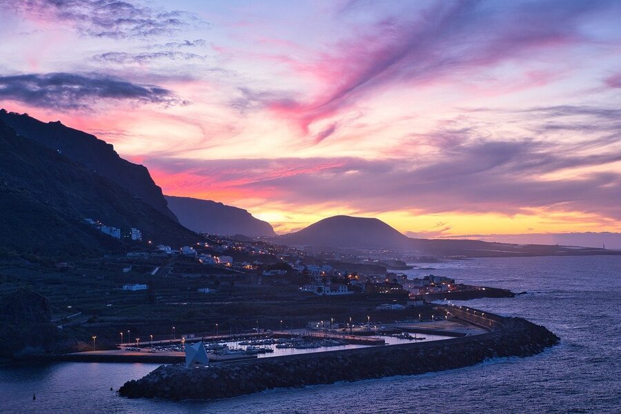 Tenerife harbour at sunset
