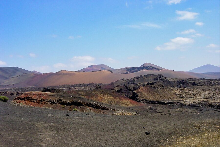 Arid volcanic landscape in Timanfaya Spain
