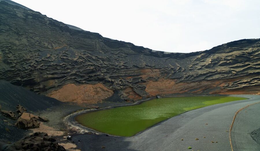 Green crater lagoon at El Golfo Lanzarote