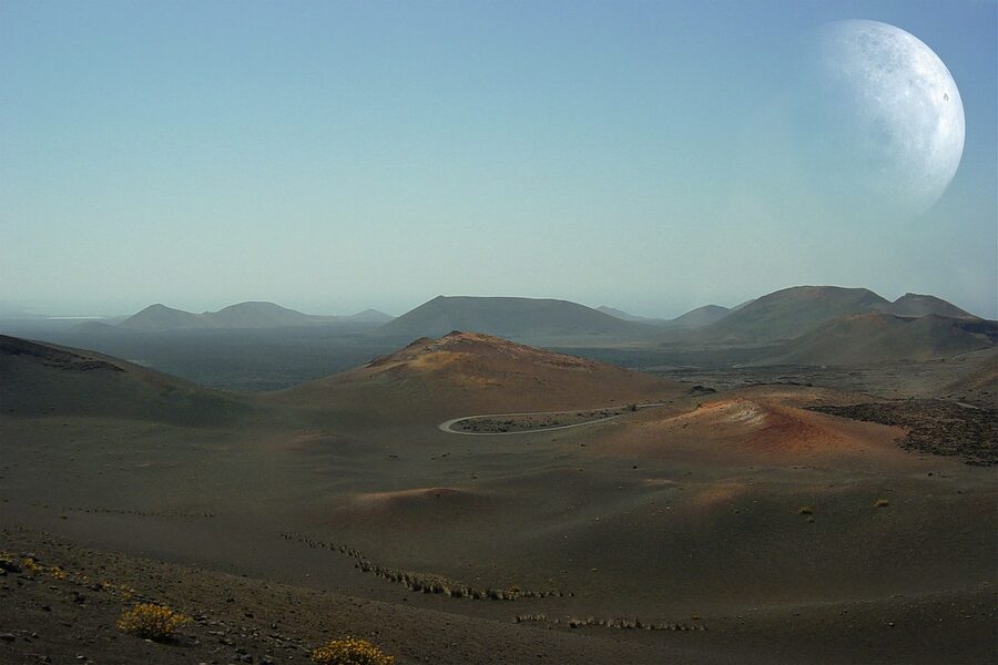 Moonlike volcanic landscape at Timanfaya