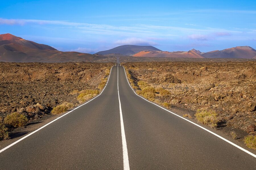 Lanzarote mountain road through volcanic landscape
