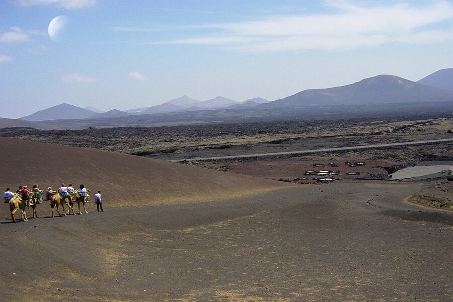 Lanzarote volcanic landscape under clouds