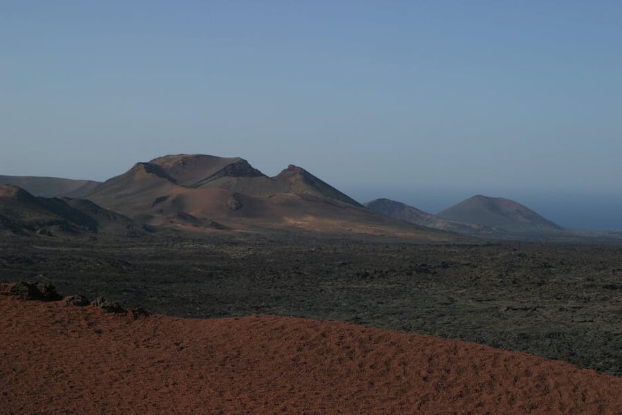 Dramatic volcanic terrain in Timanfaya National Park Lanzarote