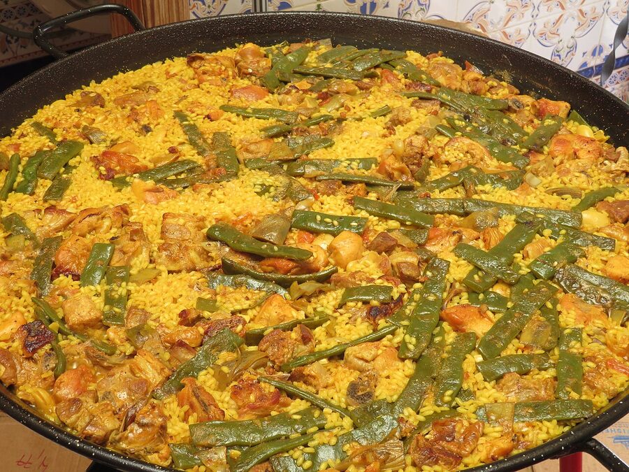 Paella finishing step making the socarrat